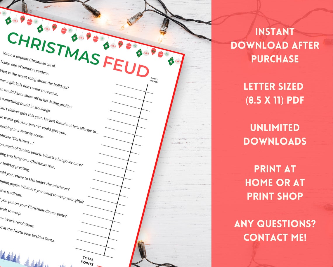 Christmas Feud Christmas Family Game Night Christmas Trivia - Etsy