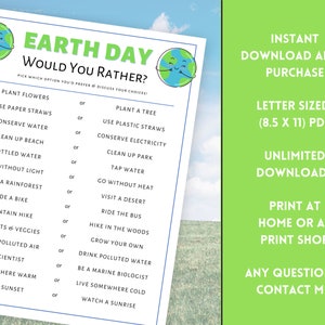 Earth Day Would You Rather Earth Day Games Earth Day - Etsy
