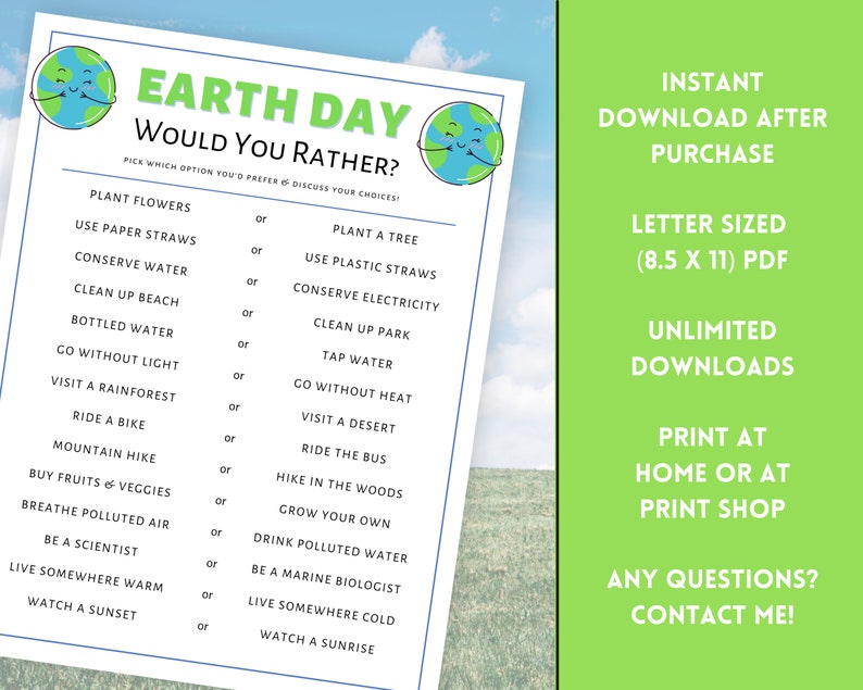 Earth Day Would You Rather Earth Day Games Earth Day - Etsy