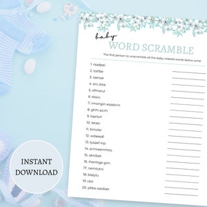 Baby Word Scramble, Baby Shower Games, Printable Baby Shower Game ...