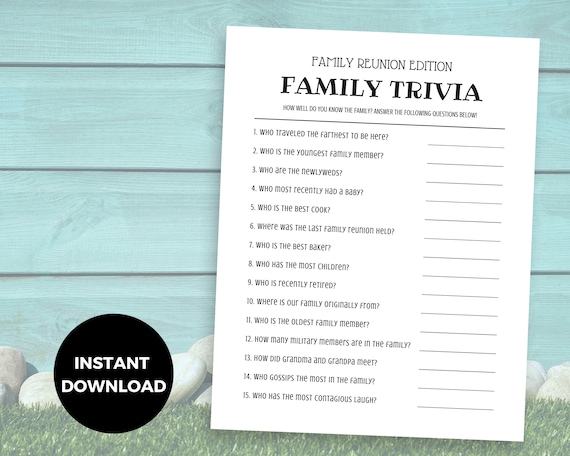 Family Trivia Game Family Reunion Icebreaker Family Reunion - Etsy