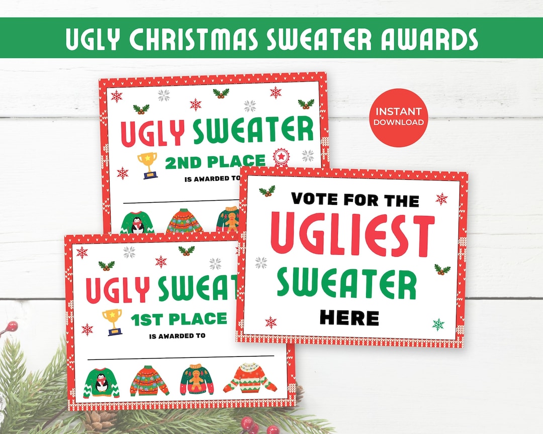 Ugly Christmas Sweater Awards, Ugly Sweater Party Voting Sign ...