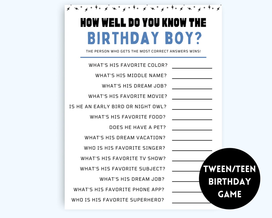 How Well Do You Know the Birthday Boy Game, Teen Birthday Games, Tween ...