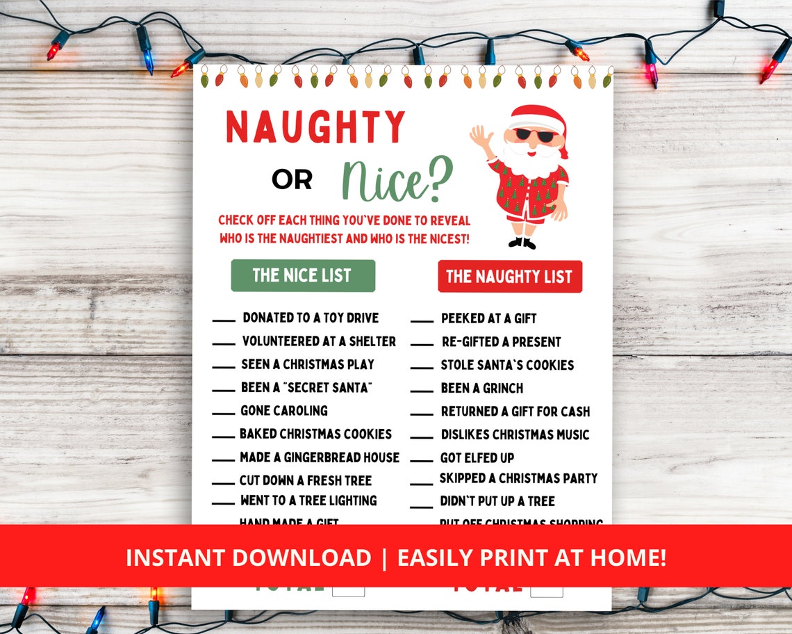 Naughty or Nice Christmas Game Christmas Game Printable | Etsy