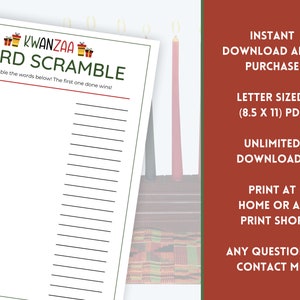 Kwanzaa Game, Kwanzaa Word Scramble, Printable Kwanzaa Games, Kwanzaa ...