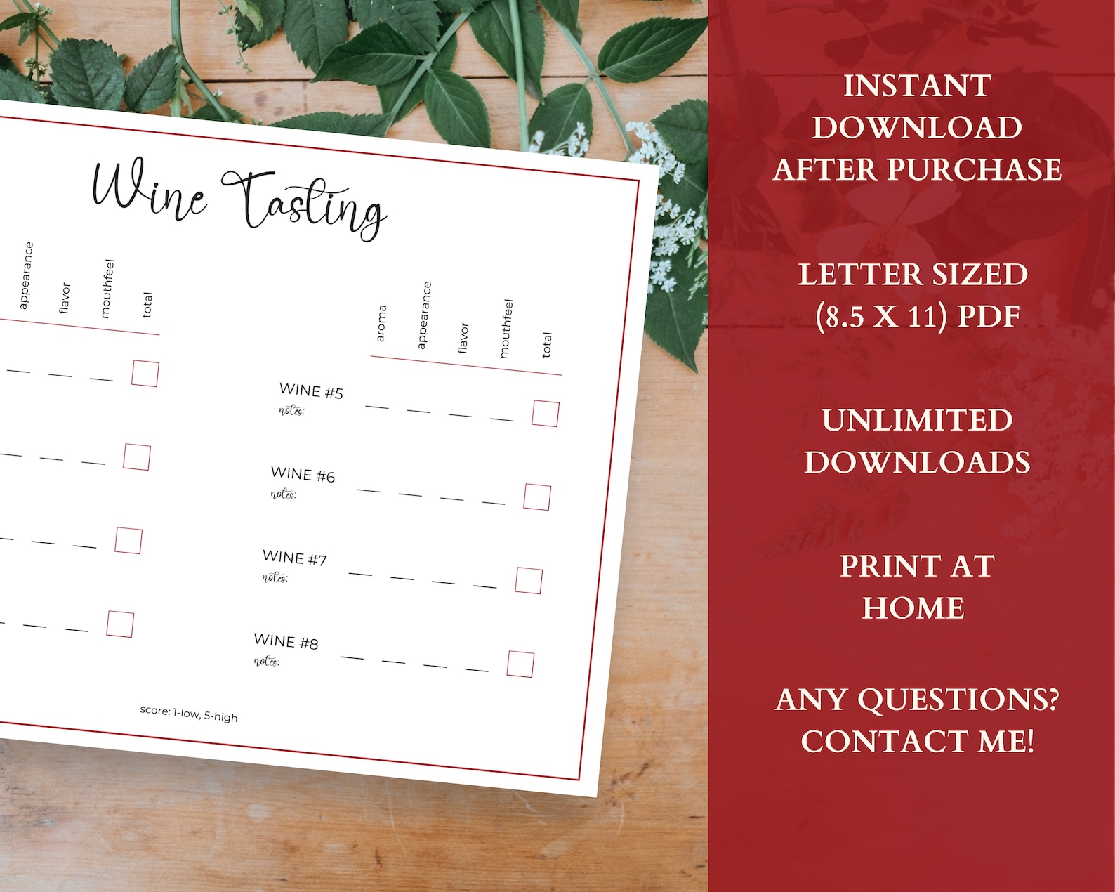 Blind Wine Tasting Score Sheet 8 Wines Wine Tasting Score - Etsy