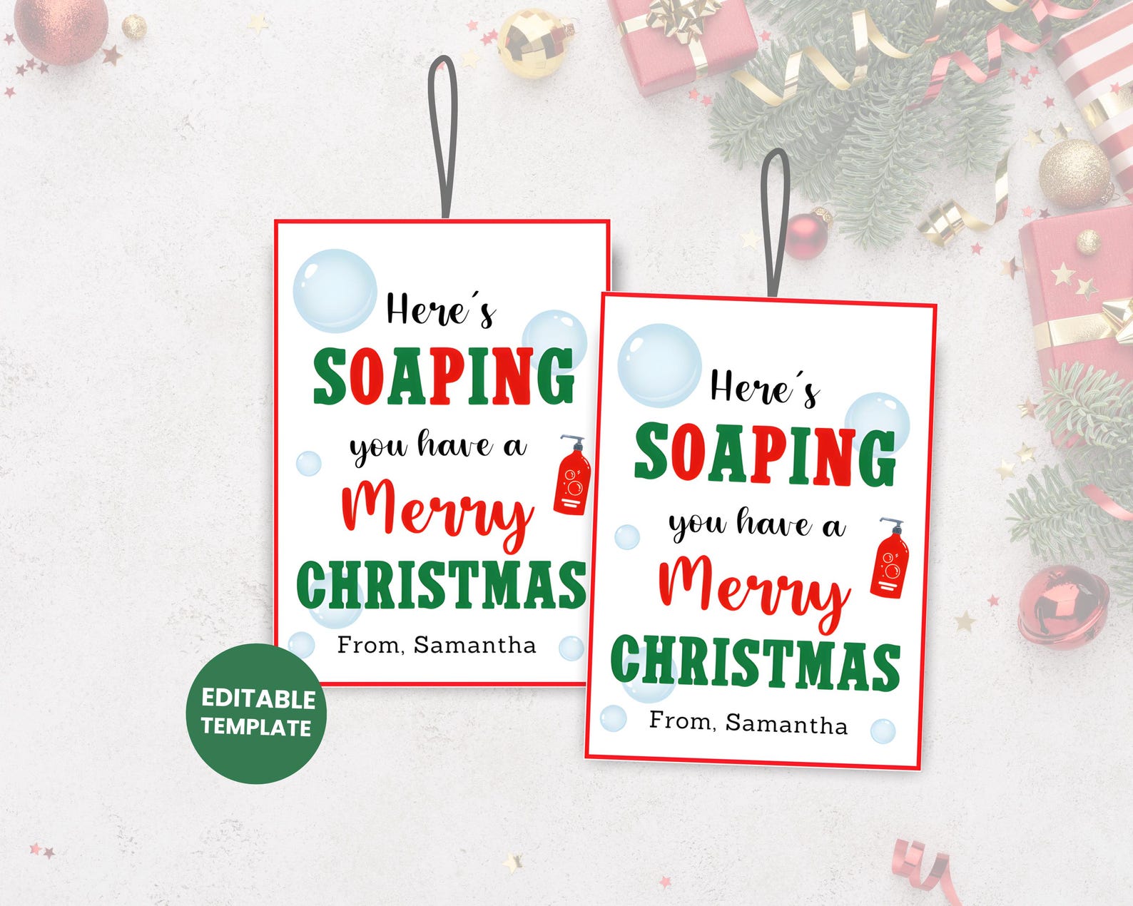 Here's Soaping You Have A Merry Christmas Tag, Editable Christmas Soap ...