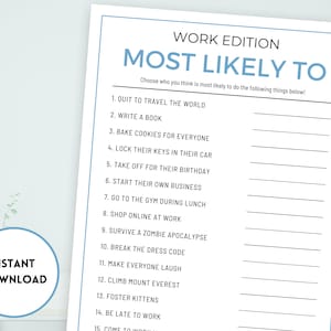 Most Likely to Work Game, Office Party Games, Games for Work, Work ...