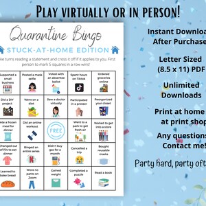 Quarantine Bingo Game for Adults Quarantine Birthday Games - Etsy