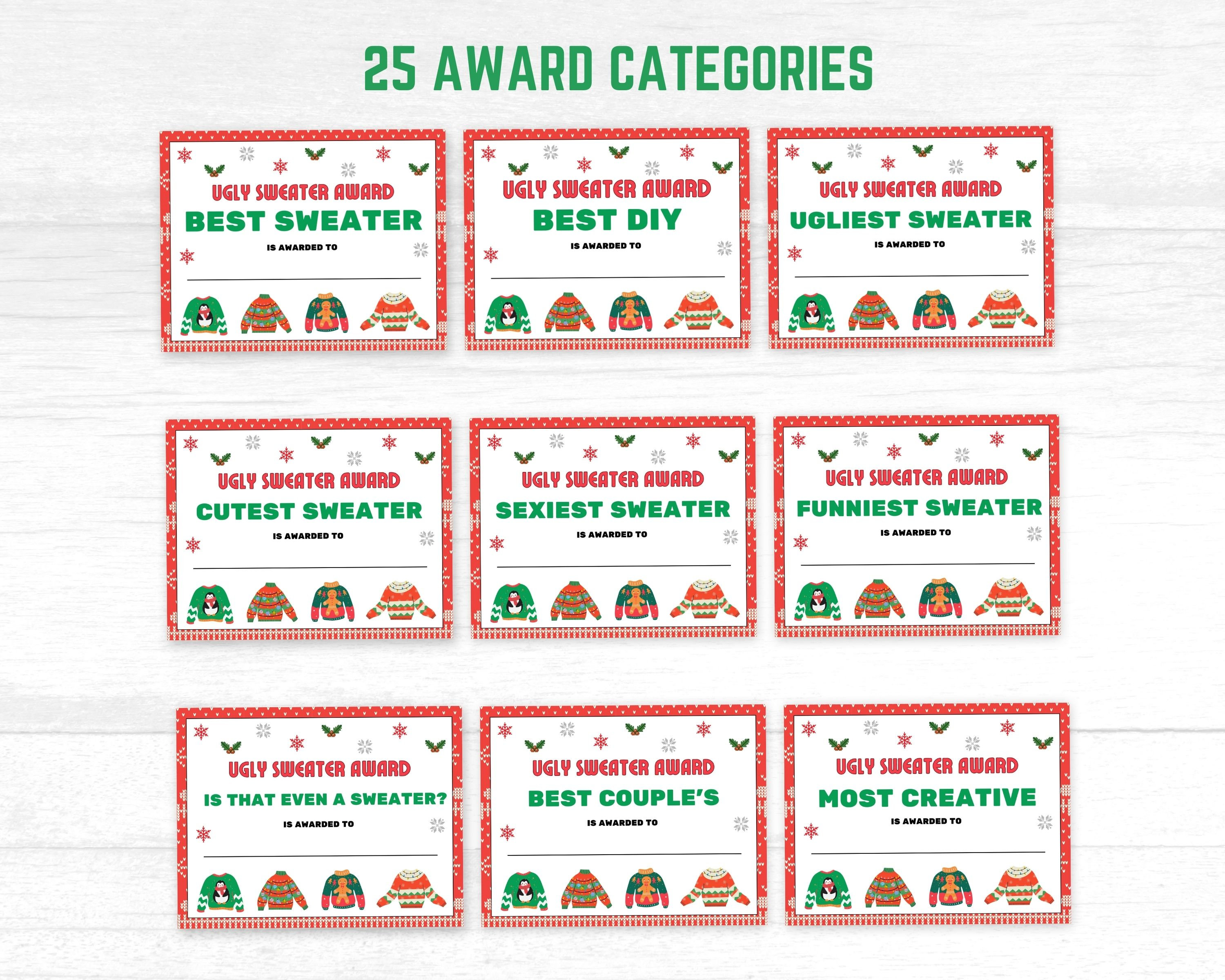 Ugly Christmas Sweater Awards, Ugly Sweater Party Certificates, Ugly ...