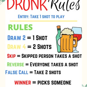 Drunk Rules Birthday Games for Adults Drinking Games Drinking Games for ...