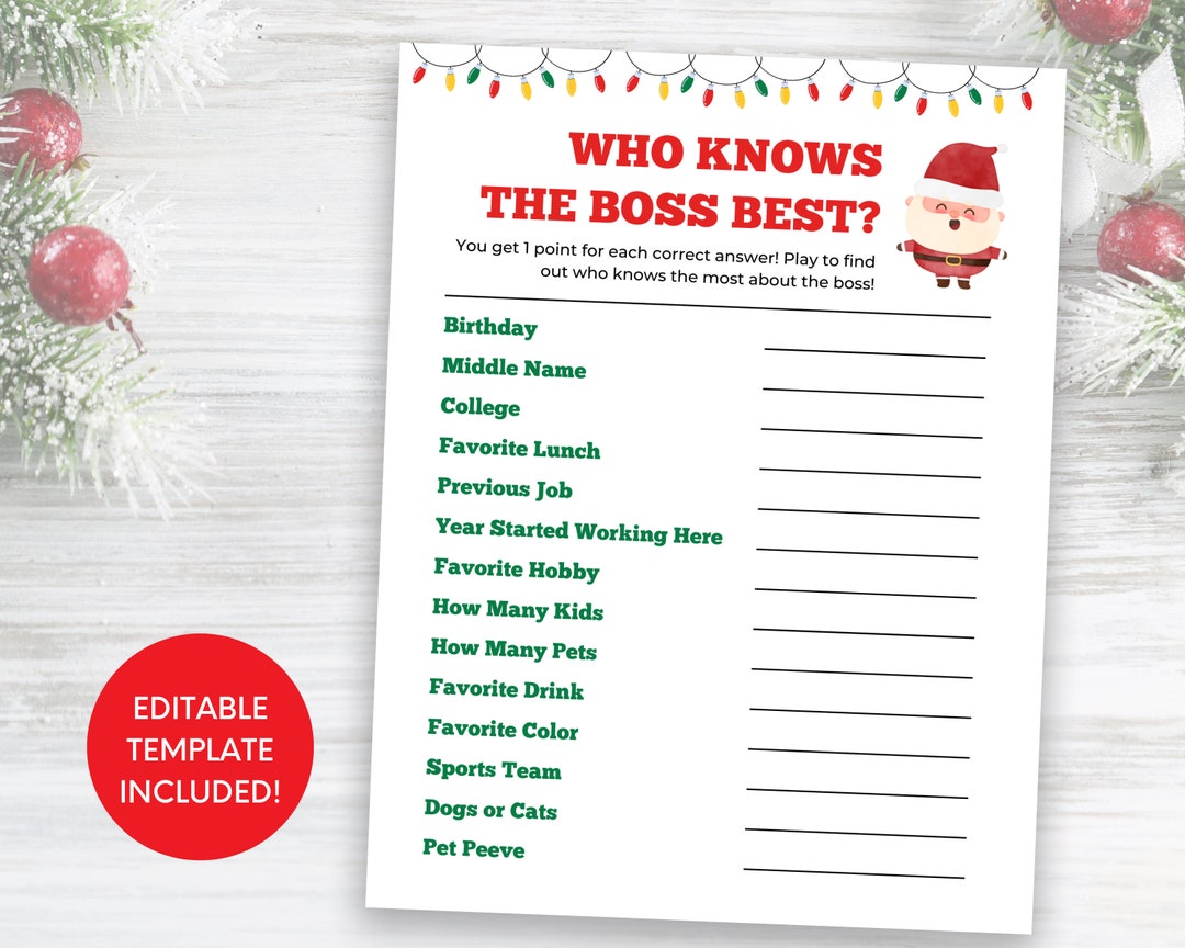 Who Knows the Boss Best Office Party Game, Holiday Office Party Game ...