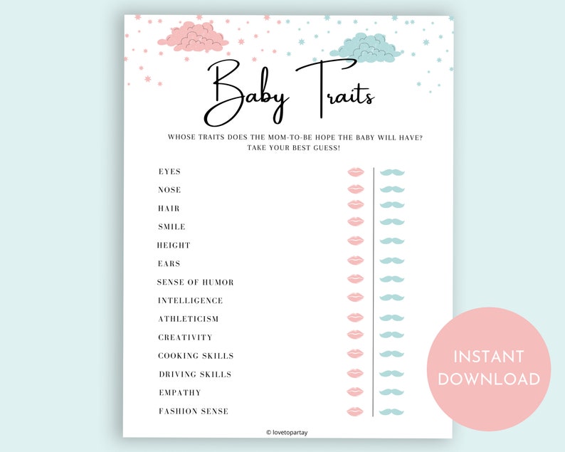 Baby Traits Game Baby Shower Game Printable Baby Shower | Etsy