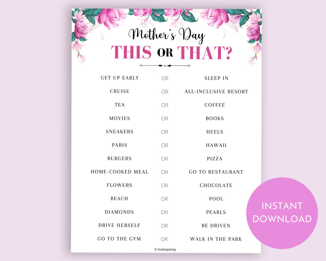 Mother's Day Party Game, Fun Mother's Day Games, Mother's Day Game ...