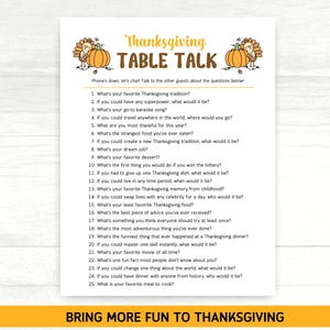Thanksgiving Table Talk, Thanksgiving Game, Conversation Starters ...