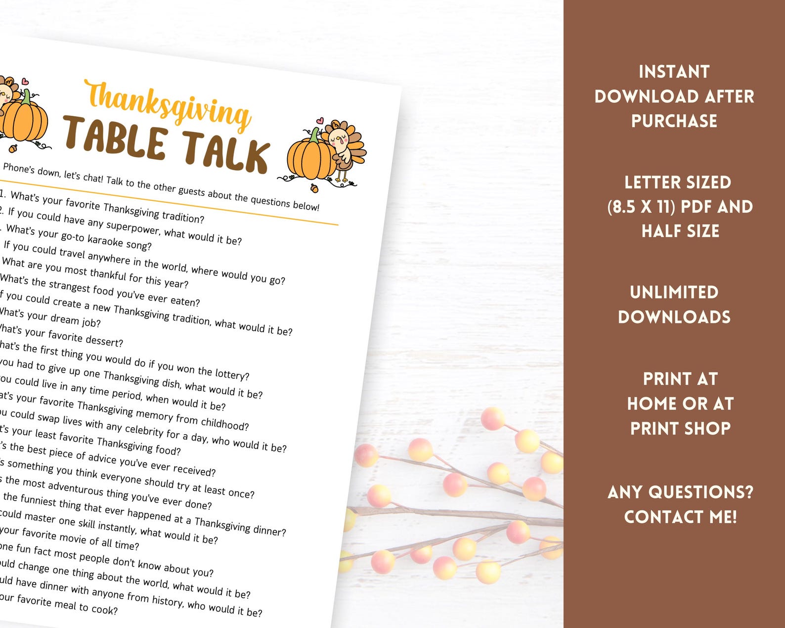 Thanksgiving Table Talk, Thanksgiving Game, Conversation Starters ...