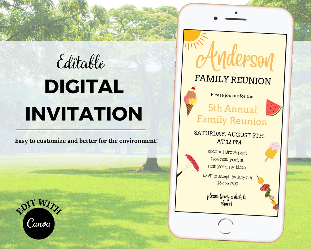 Digital Family Reunion Invitation, Text Family Reunion Invite, Park ...