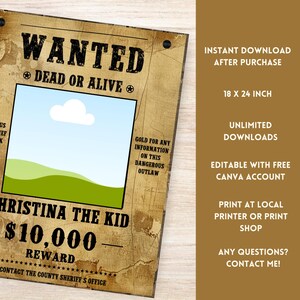 Wanted Poster Template, Wanted Poster Welcome Party Sign, Wild West ...