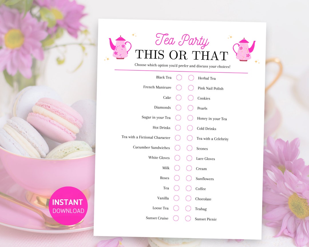 Tea Party Game, Printable Tea Party Game , This or That Game, Tea Party ...