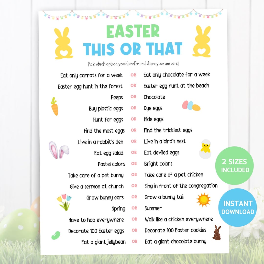 Easter This or That, Easter Game Printable, Fun Easter Game Kids Adults ...