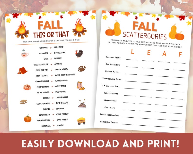 Fall Games Bundle Printable Autumn Game Bundle Fall - Etsy