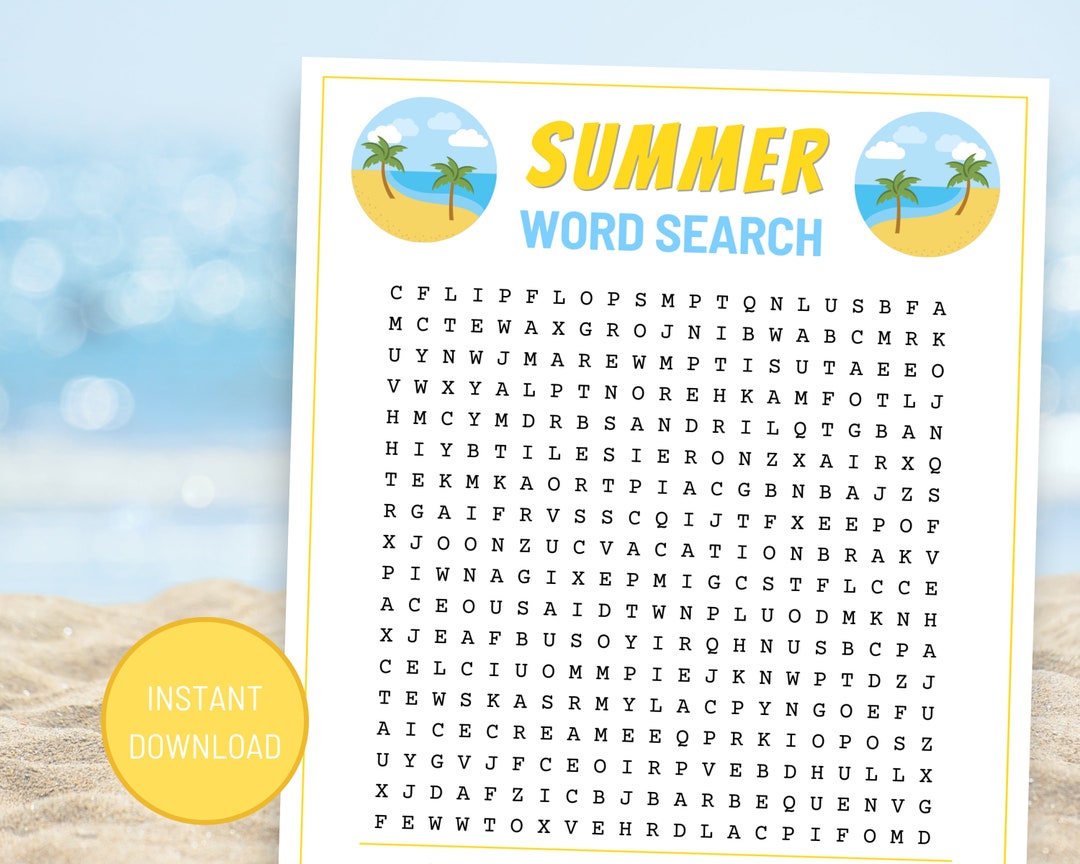 Summer Word Search, Printable Summer Summer Games, Summer Party Games ...