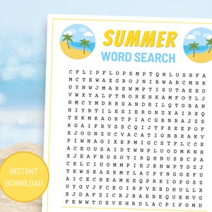Summer Word Search, Printable Summer Summer Games, Summer Party Games ...