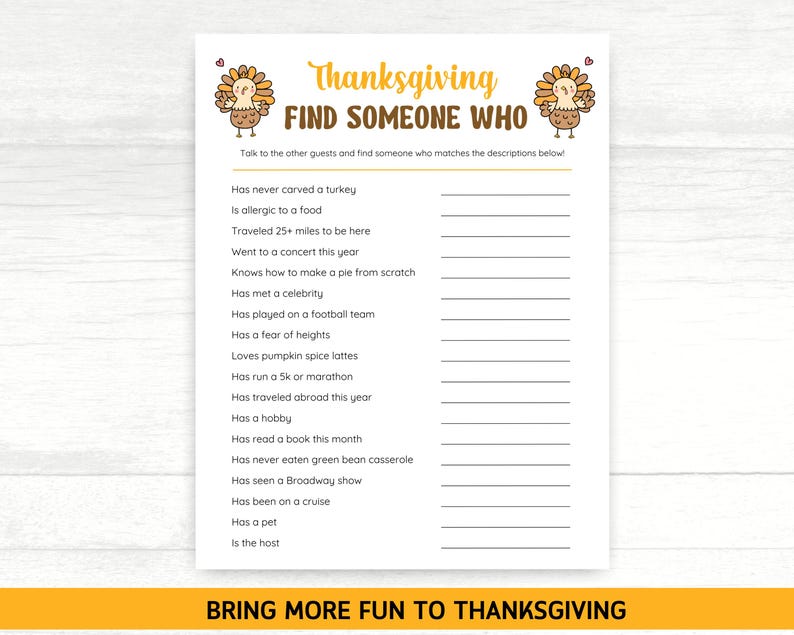 Thanksgiving Find Someone Who, Thanksgiving Game Printable, Family ...
