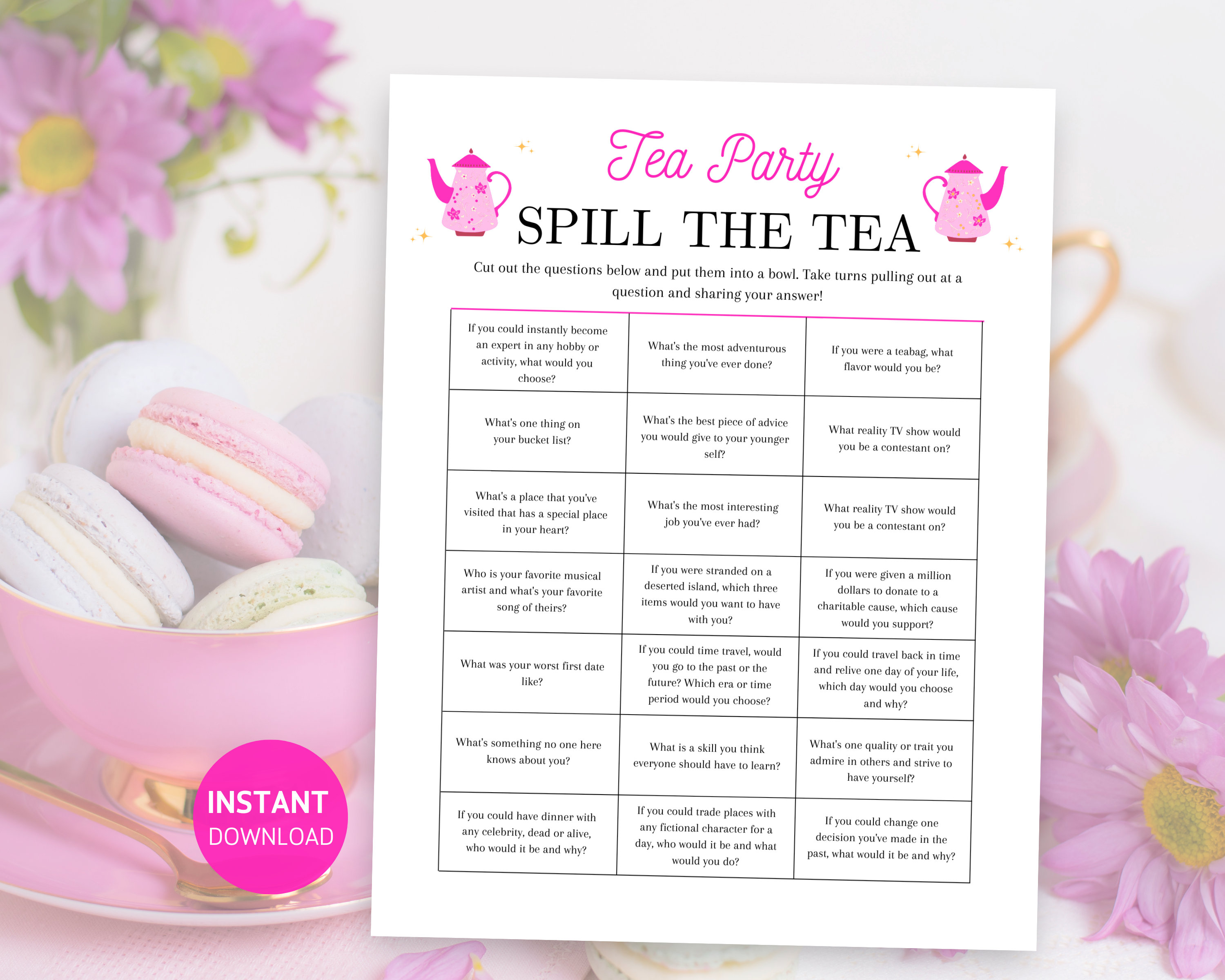 Tea Party Game Printable, Tea Party Icebreaker Game, Fun Tea Party Game ...