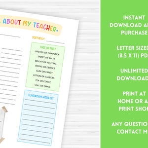 Teacher Favorite Things Form, Teacher Survey, Classroom Wishlist ...