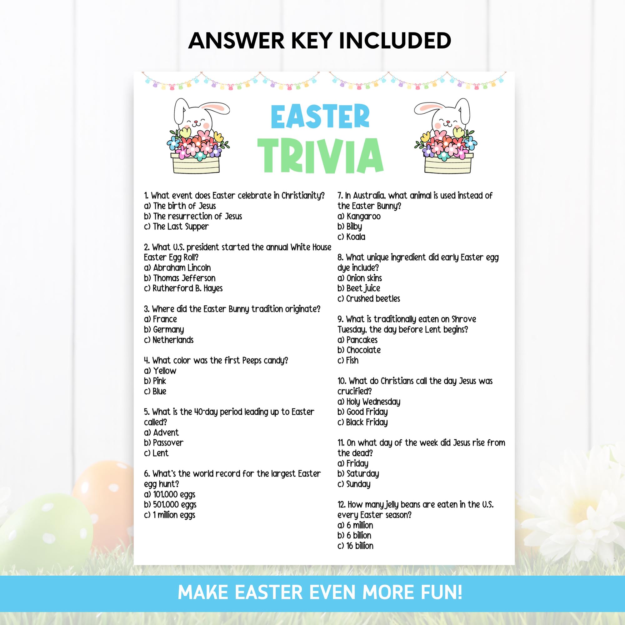 Easter Trivia Game, Easter Trivia, Easter Quiz for Teens, Adults, and ...