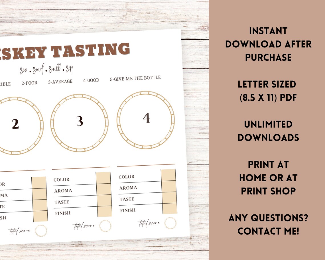 Whiskey Tasting Placemat Printable Whiskey Tasting Scorecard - Etsy