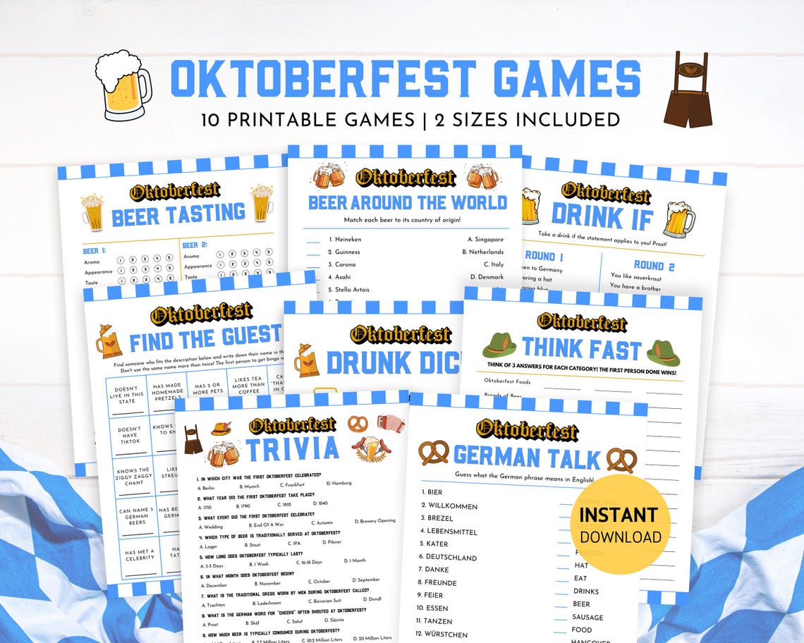 Oktoberfest Games Bundle, Printable Oktoberfest Games, Beer Festival ...