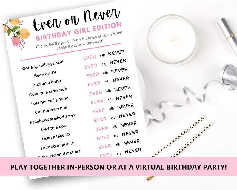 Adult Birthday Party Games Ever or Never Birthday Game | Etsy