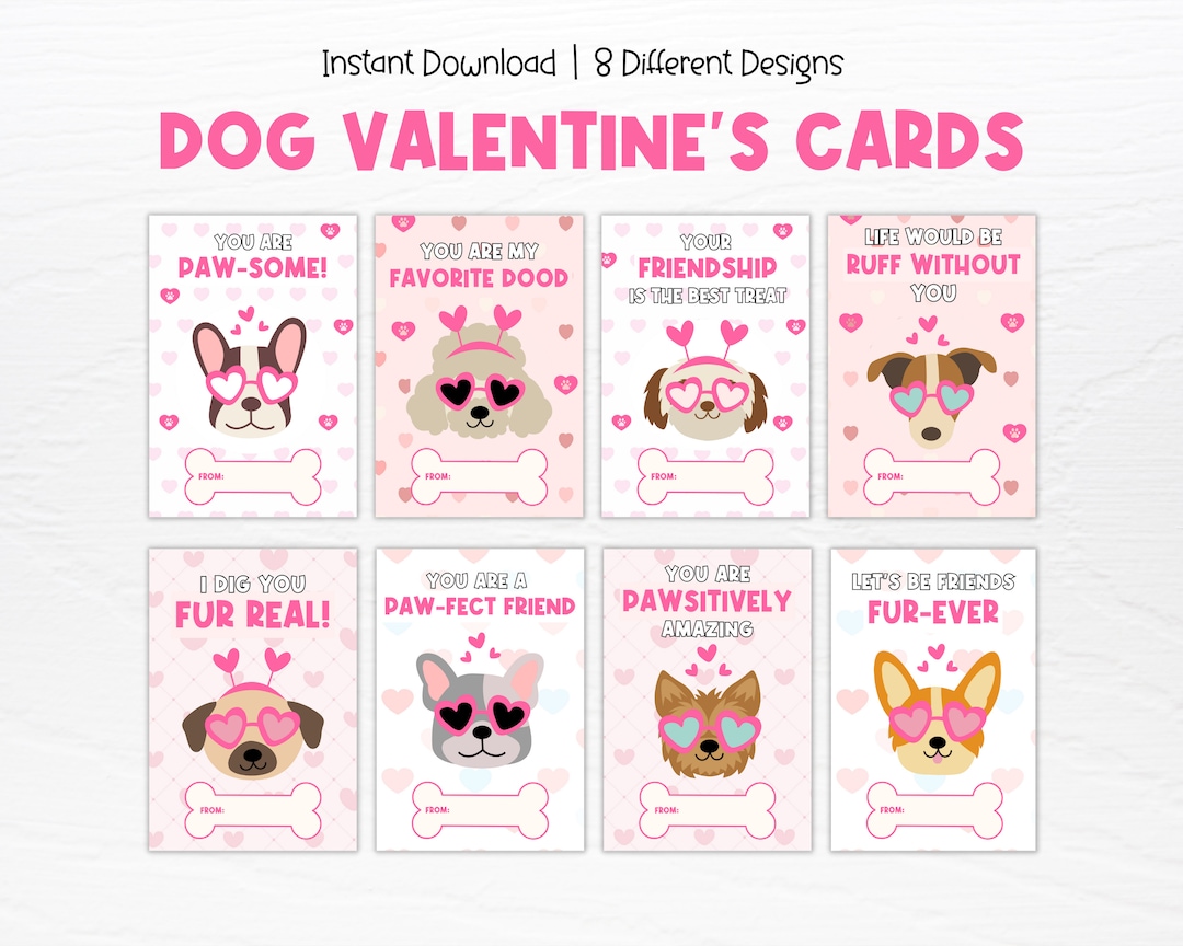 Dog Valentine Cards Printable, Classroom Valentine's Cards, Valentine's ...