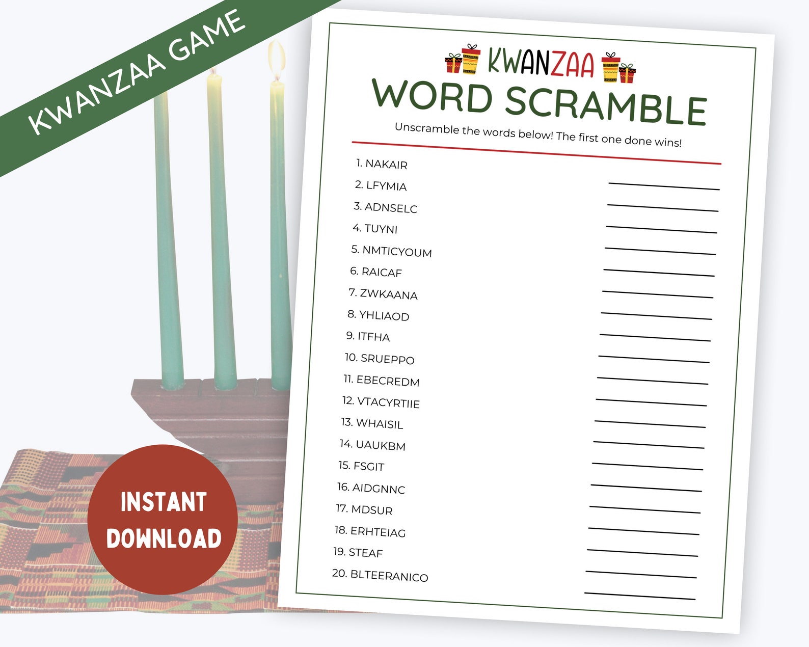 Kwanzaa Game Kwanzaa Word Scramble Printable Kwanzaa Games | Etsy