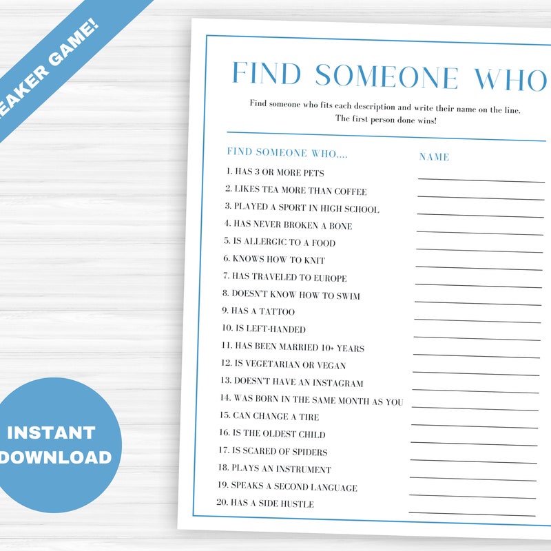 Find Someone Who Game - Etsy