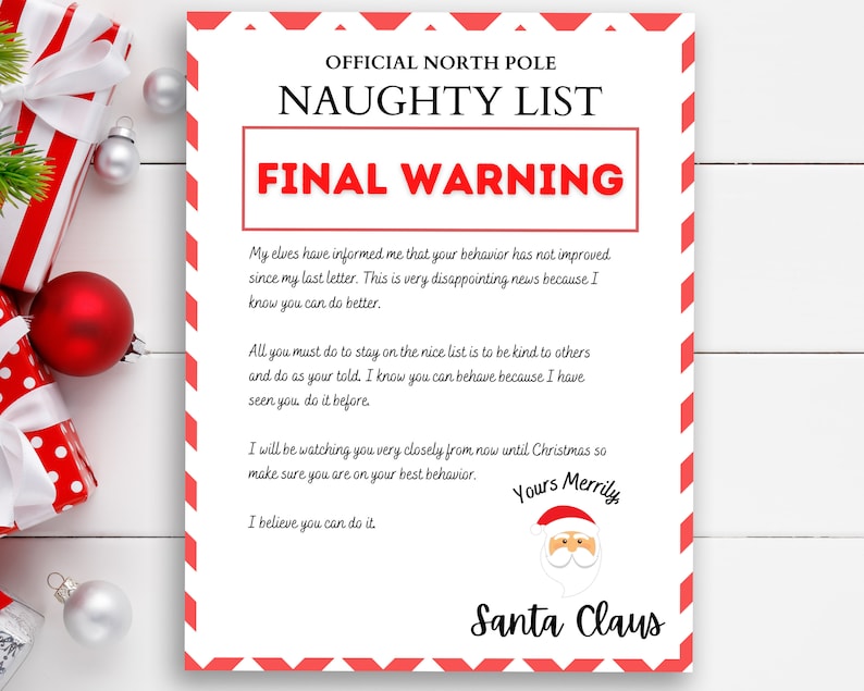 Santa Warning Letters Bad Behavior Warning Naughty List | Etsy