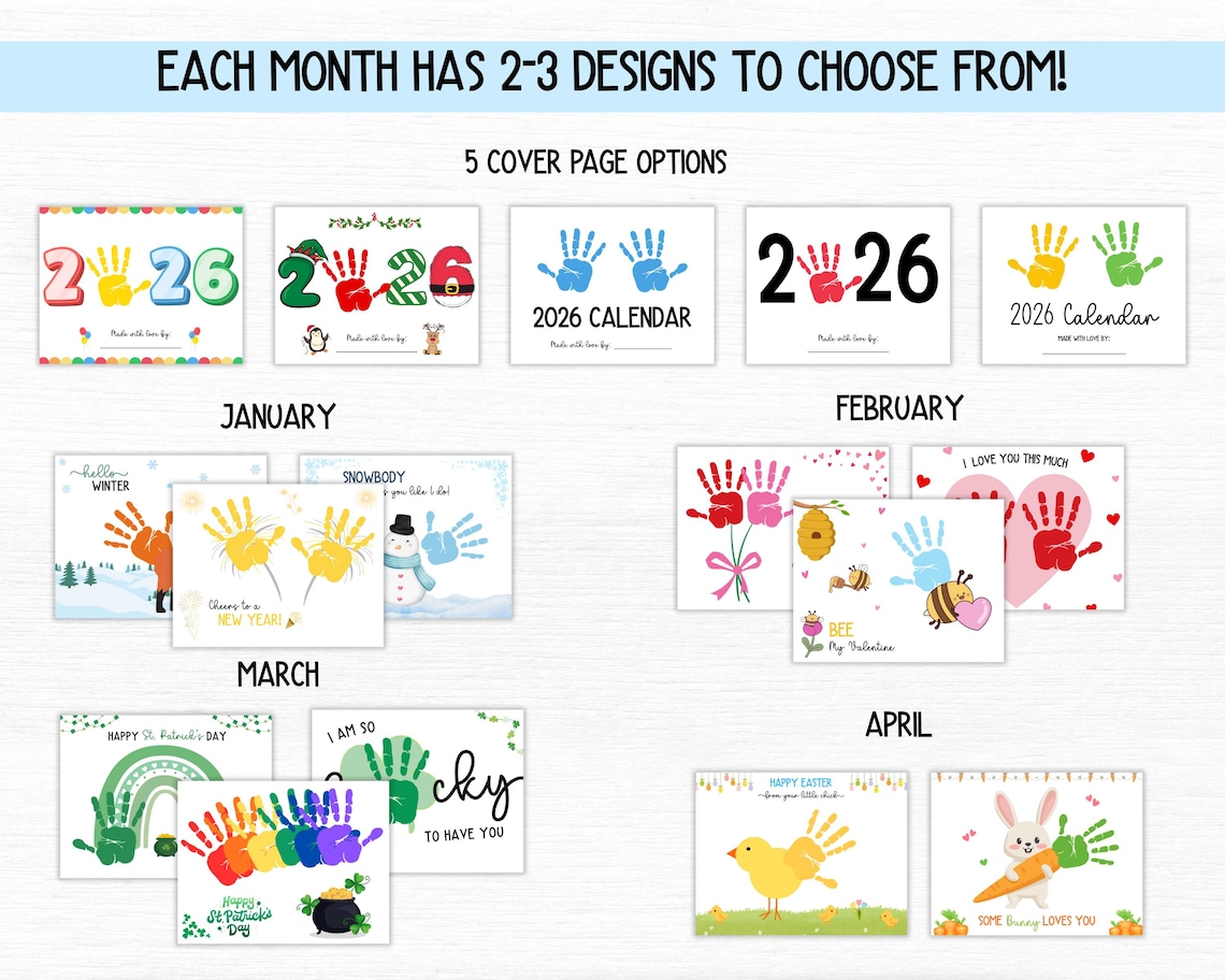 2026 Handprint Calendar Craft, Calendar Keepsake Gift From Kids ...