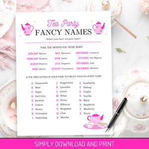Tea Party Fancy Names, Tea Party Game for Adults, Tea Party Activities ...