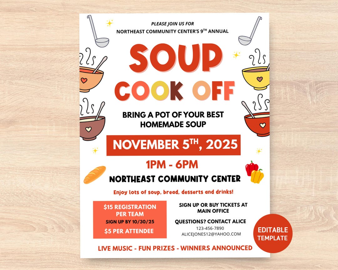 Soup Cook off Flyer, Soup Competition Flyer, Editable Soup Party ...