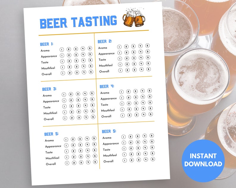 Beer Tasting Scorecard, Printable Beer Tasting Scorecard, Beer Tasting ...