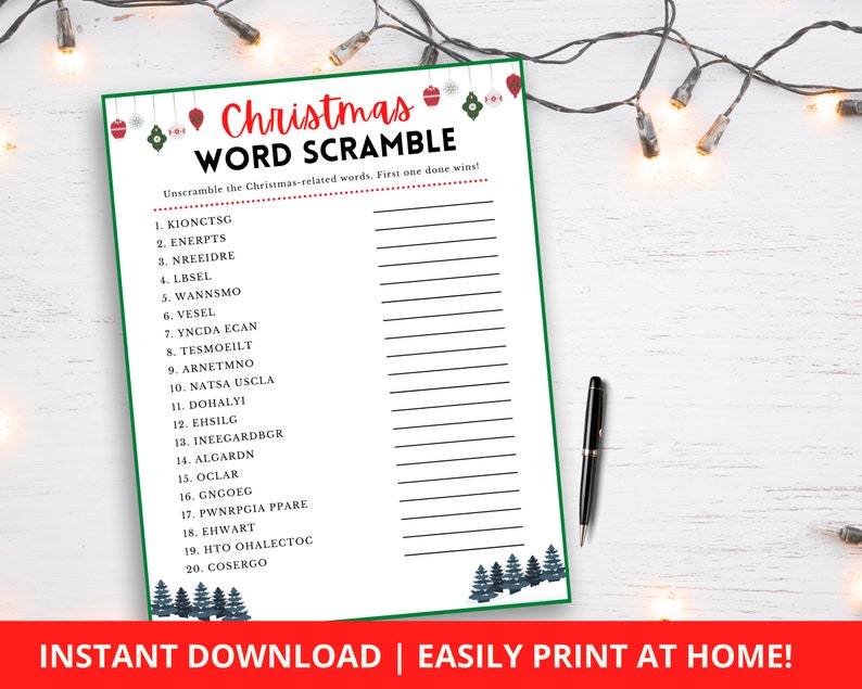 Christmas Word Scramble, Christmas Party Game, Christmas Game ...