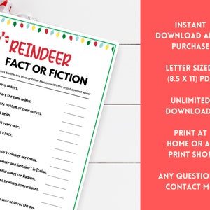 Reindeer Fact or Fiction, Christmas Trivia Game, Christmas Party Game ...