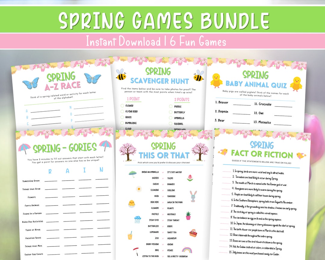 Spring Party Games Bundle, Spring Games, Springtime Activities for Kids ...