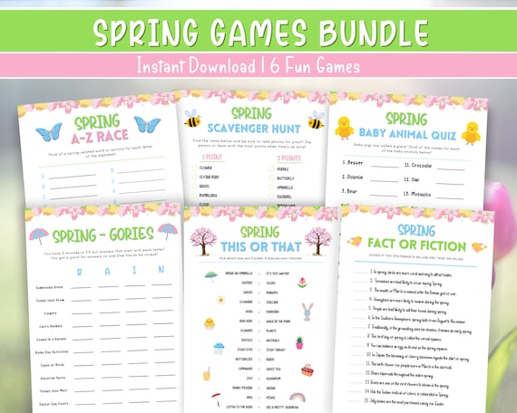 Spring Party Games Bundle Spring Games Springtime Activities | Etsy