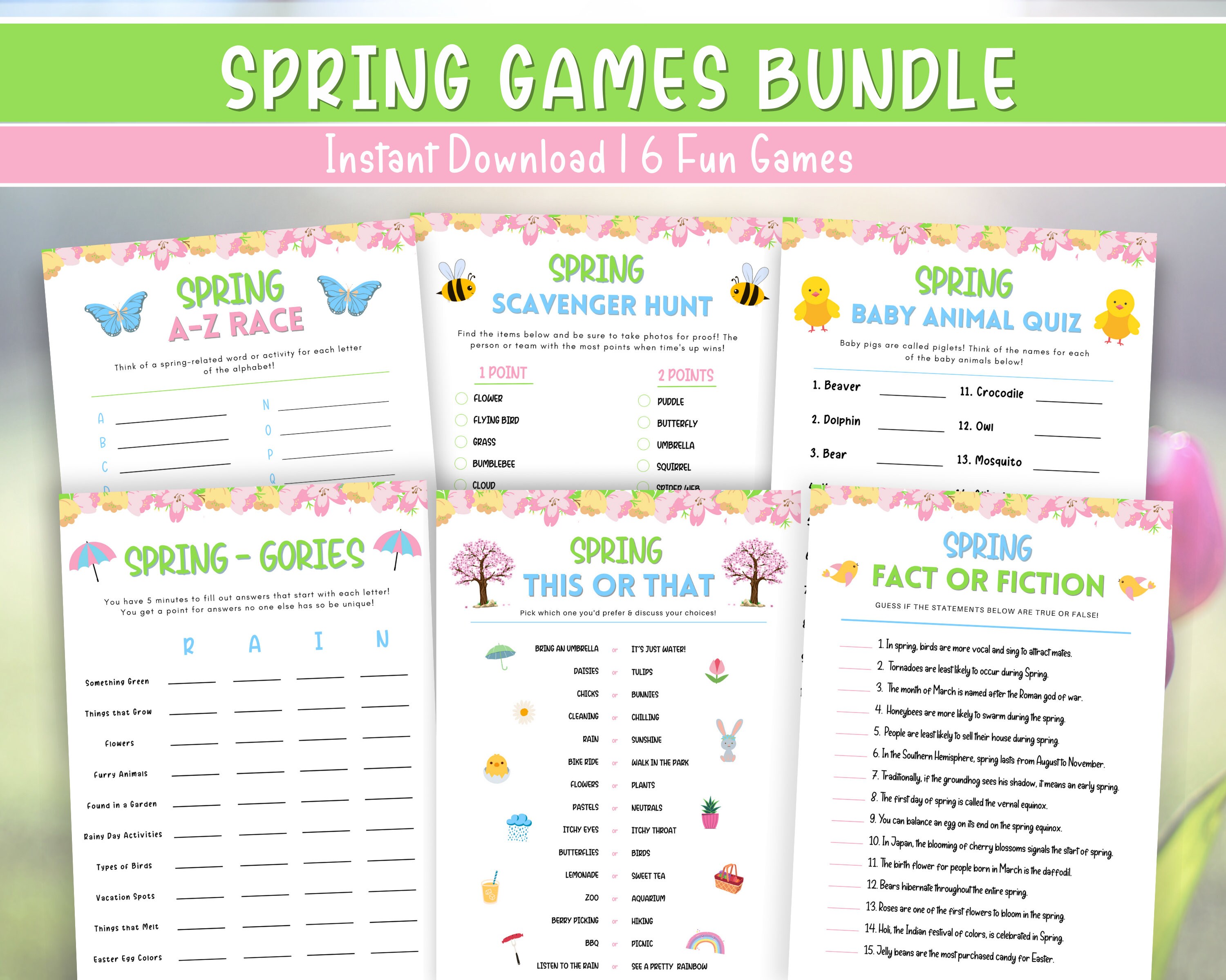Spring Party Games Bundle Spring Games Springtime Activities - Etsy