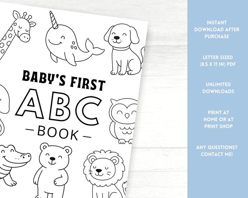 Baby's First ABC Book, Baby Shower Coloring Book Keepsake Activity, ABC ...