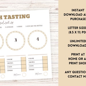 Scotch Tasting Scorecard, Scotch Tasting Placemat, Printable Placemat ...