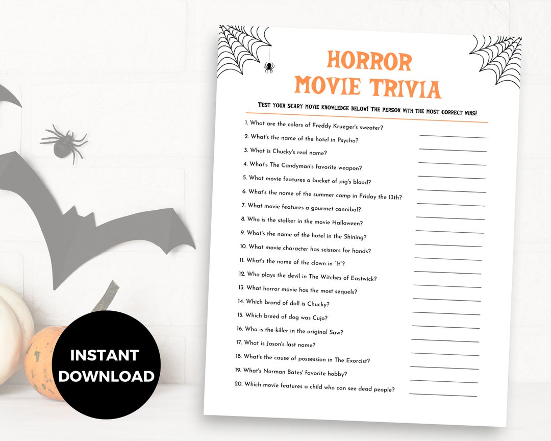 Horror Movie Quiz, Halloween Trivia Game, Fun Halloween Game, Printable ...